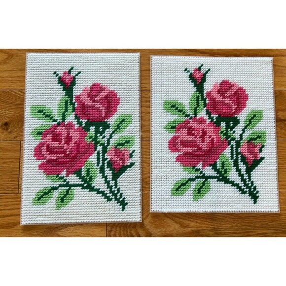 Handmade | Art | Needlepoint Pink Rose Completed Lot Of 2 Vintage ...